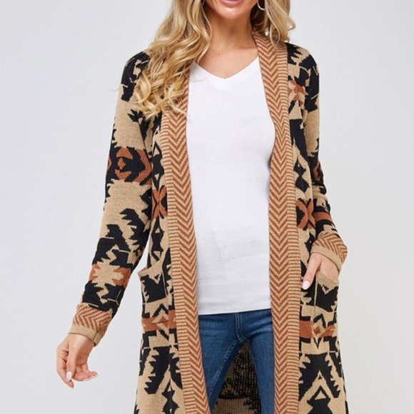 ON BLUE | Sweaters | New On Blue Sweater Cardigan Wrap Belted Aztec ...